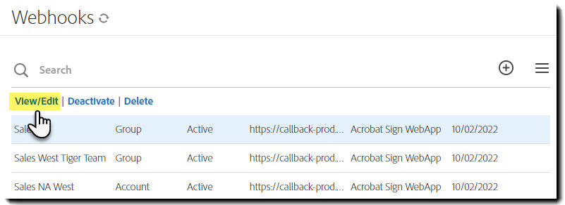 View or edit a webhook